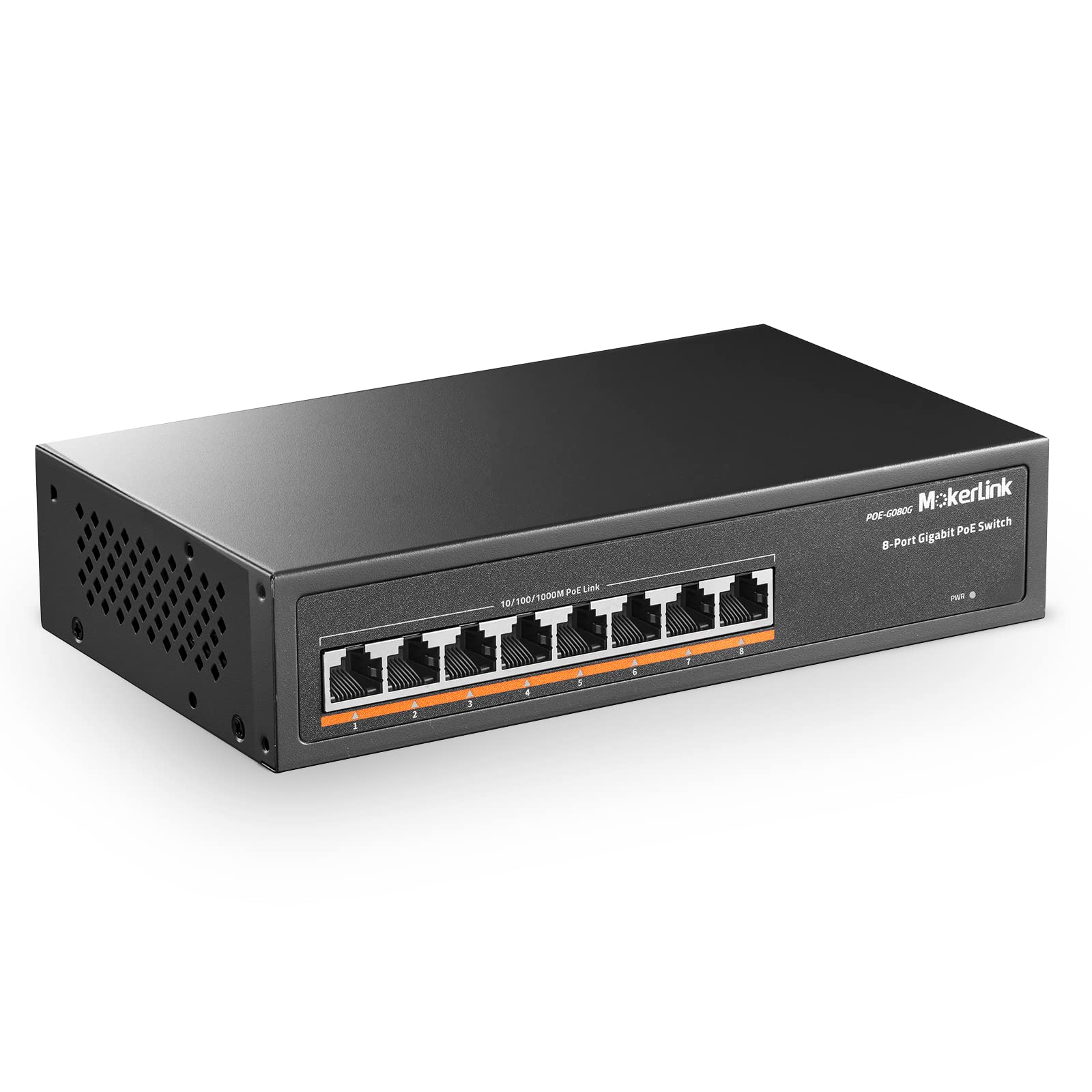 MokerLink 8 Port Gigabit PoE Switch, 8 PoE+ Ports 1000Mbps, 802.3af/at 120W, Metal Fanless Unmanaged Plug and Play
