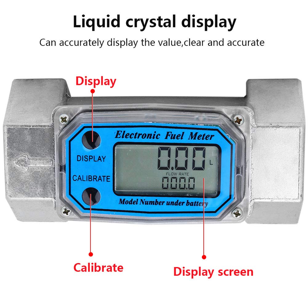 Hilitand Mini Digital Turbine Flowmeter Kerosene Gasoline Fuel Meter 15-120L 1.5inch NPT Blue