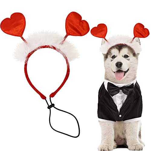 Ausejopeac Valentine's Day Dog Costume Pet Heart Headband for Dog Cat Glitter Valentine's Day Supplies