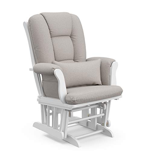 Storkcraft Tuscany Custom Glider and Ottoman with Free Lumbar Pillow (White/Taupe Swirl) - Cleanable Upholstered Comfort Rocking Nursery Chair with Ottoman