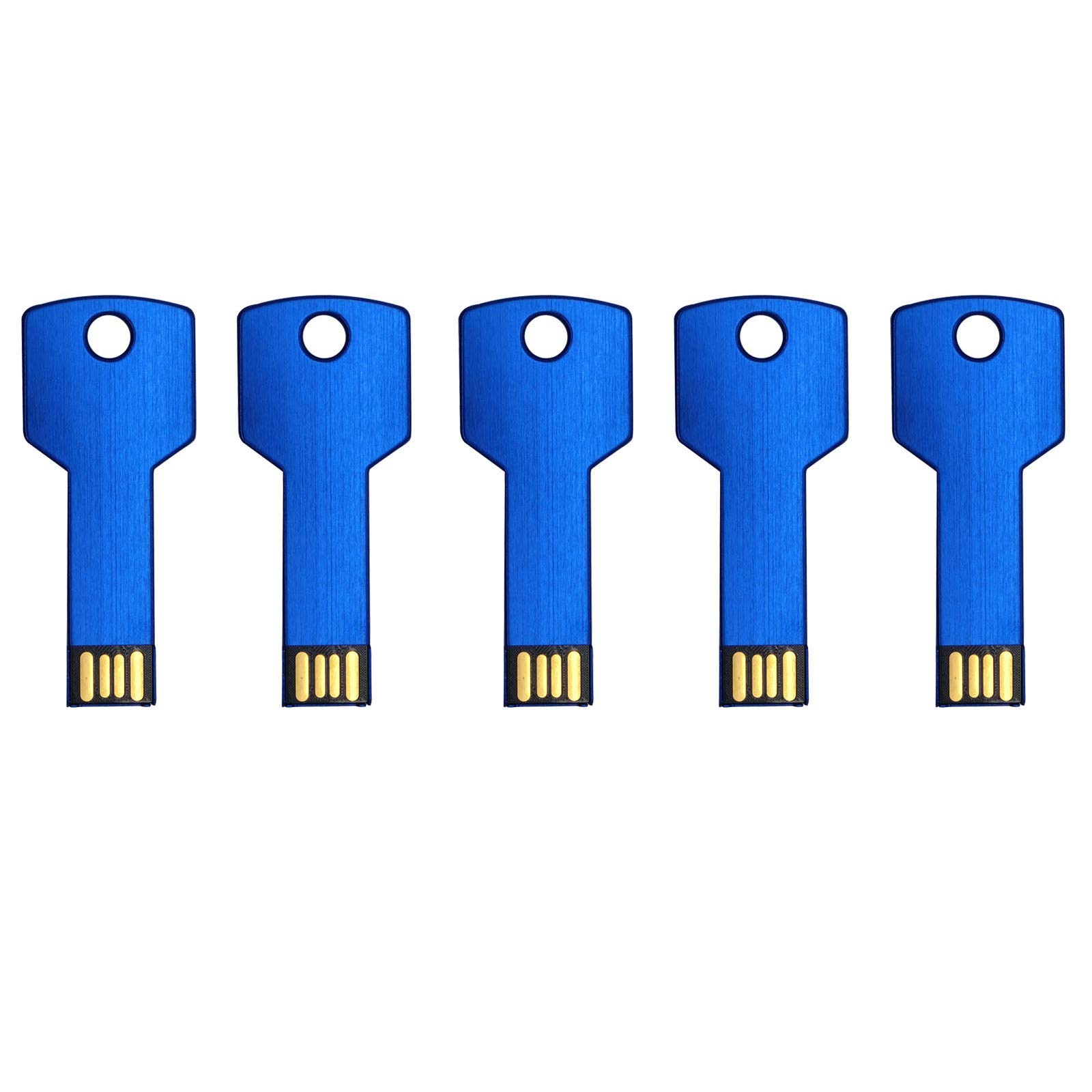 Lot 5 USB Flash Drive 2GB Memory Pen Stick Wholesale Key Shape Bulk Pack (2GB, Blue)