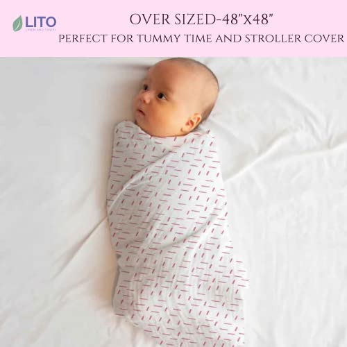 Swaddle Blankets| Receiving Blanket|Organic Cotton Breathable and Skin-Friendly Soft Muslin Swaddle Blankets for Boys| Baby Essentials, Registry & Gift | 48”x48” 2-Pack Pink Lines