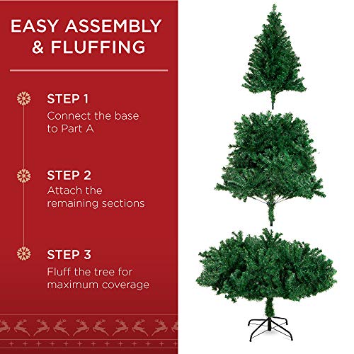 Best Choice Products 6ft Premium Hinged Artificial Holiday Christmas Pine Tree for Home, Office, Party Decoration w/ 1,000 Branch Tips, Easy Assembly, Metal Hinges & Foldable Base