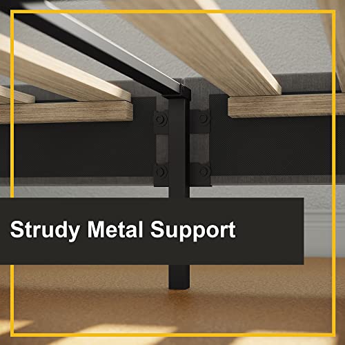 LIKIMIO Twin Bed Frames, Velvet Upholstered Twin Platform Bed Frame with Headboard and Strong Wooden Slats, No Box Spring Needed/Noise-Free/Easy Assembly, Grey