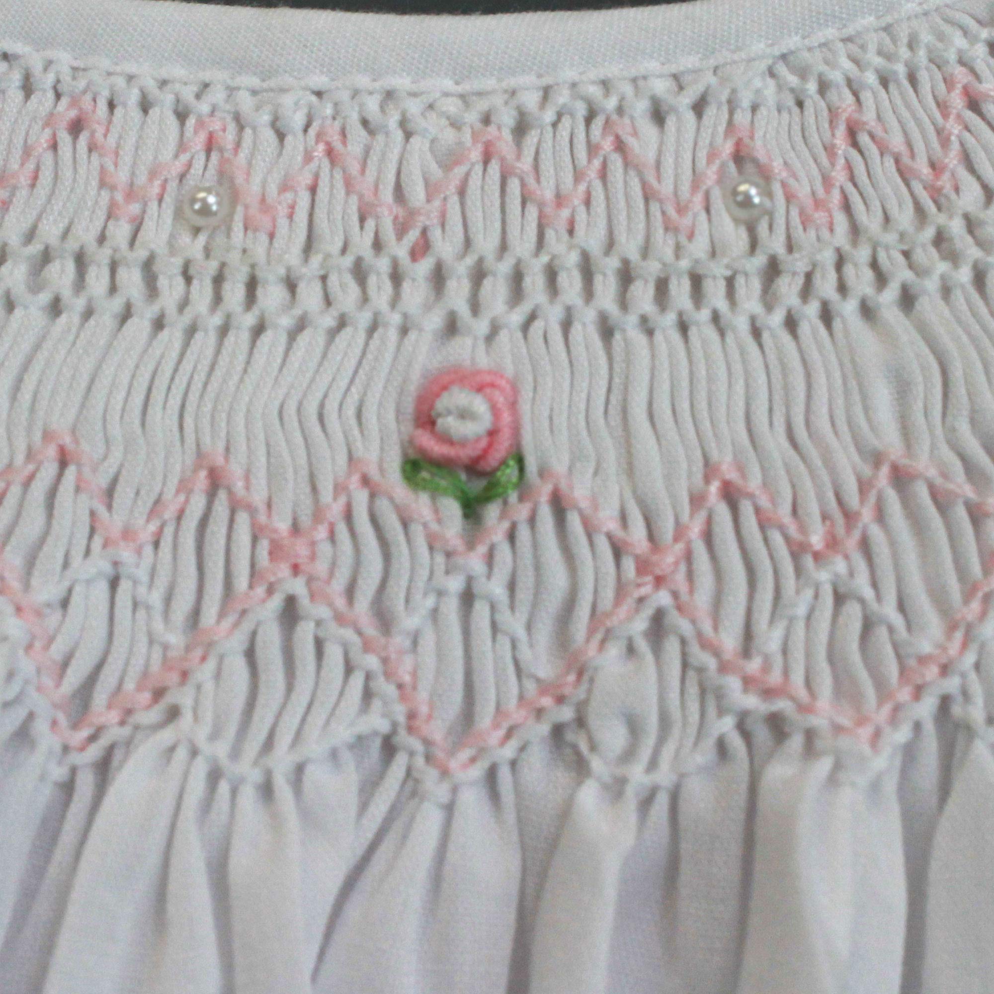Petit Ami Baby Girls Daygown with Heart Smocking and Pearls (White, 24 Month)