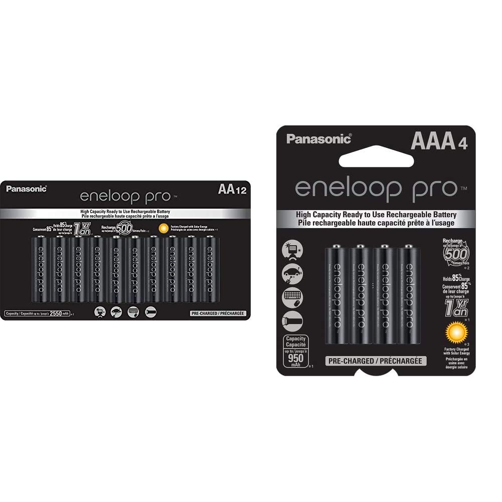 Eneloop Panasonic Pro Ni-MH AA Batteries BK-3HCCA12FA 12pk & Ni-MH AAA Batteries BK-4HCCA4BA 1.2V 4pk Rechargeable