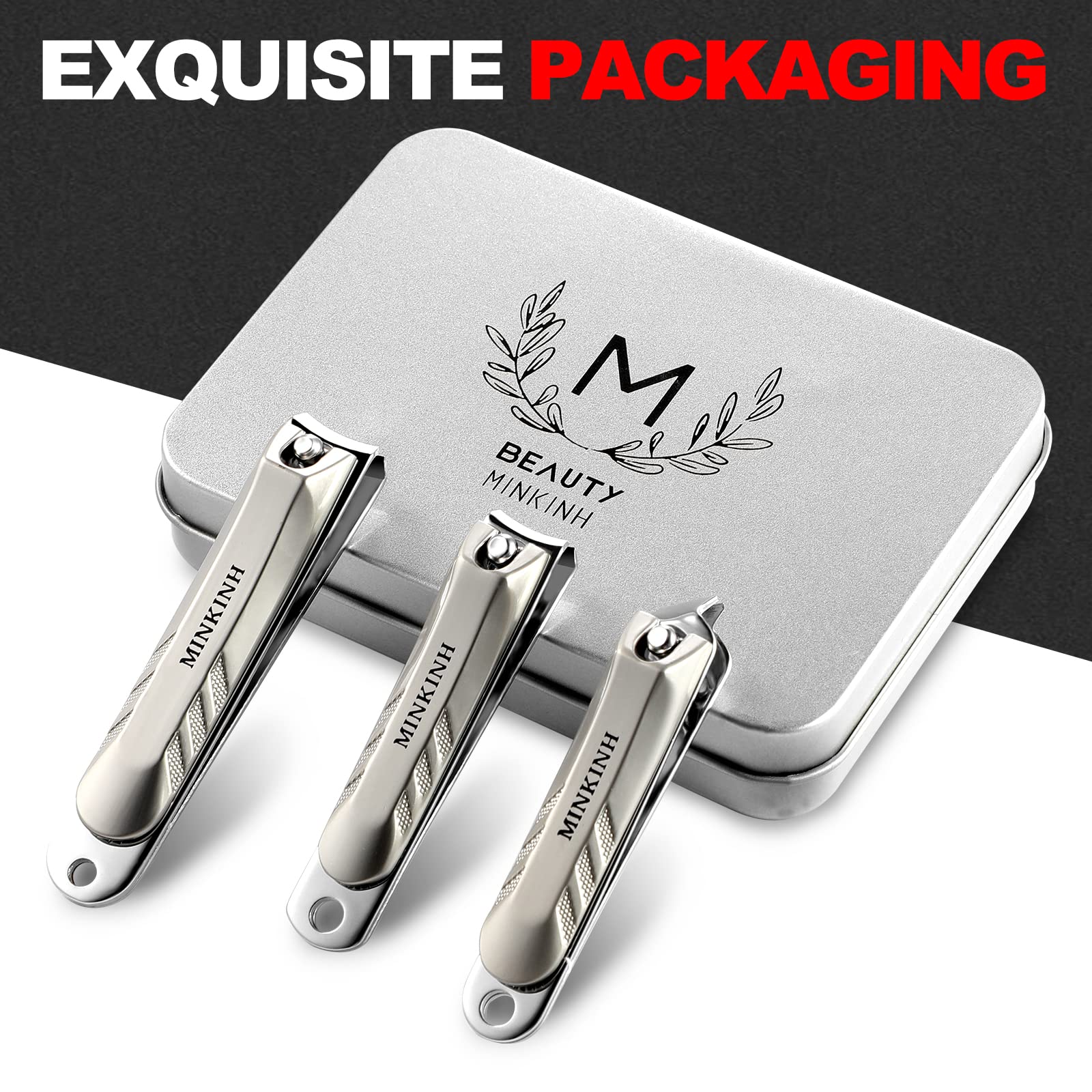 3 Pack Nail Clippers Set- Stainless Steel Fingernail & Toenail Clippers, Sharp Nail Clippers for Thick Nails or Ingrown Nails, Personal Pedicure Kit for Women and Man Gold