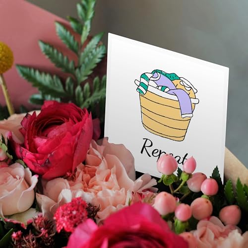 3dRose Greeting Card - Image of Basket with Clothes with Text of Repeat Mary Aikeen-House Hold Chores