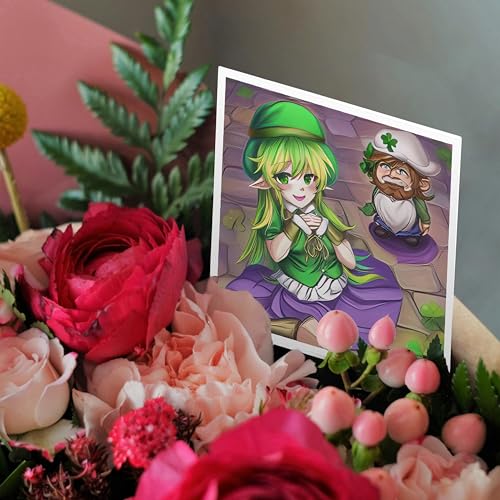 3dRose Greeting Card - Funny Irish girl elf and dwarf. Funny digital art charm or gift - Alexis Design - Holidays St. Patrics Day