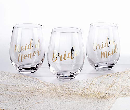 Lillian Rose Gold Maid of Honor Stemless Wine Glass, 1 Count (Pack of 1)