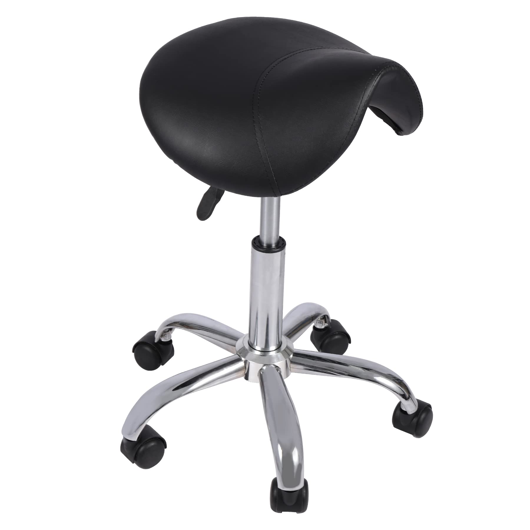 AKVOMBI Saddle Stool with Wheels, Ergonomic Saddle Chair with Wheels for Spa, Salon, Massage and Esthetician, Adjustable Hydraulic Seat, Black