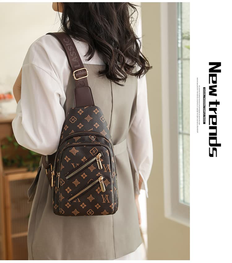 Anfei Sling Bag Women Small Crossbody PU Leather Satchel Daypack Shoulder backpack for traveling hiking Cycling