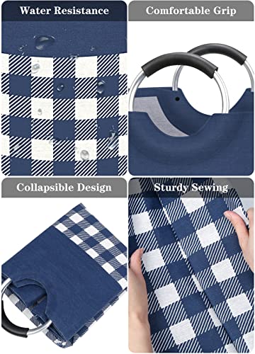 BlissTotes Large Laundry Basket Laundry Hamper Bag Washing Bin Clothes Bag Collapsible Tall With Handles Waterproof Travel Bathroom College Essentials Storage For College Dorm, Family (Blue, M)