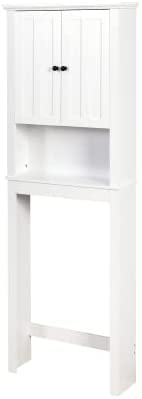Angel Sar Over The Toilet Storage Cabinet, Space-Saving Bathroom Shelf, Bathroom Organizer with Open Shelf and Doors, White1