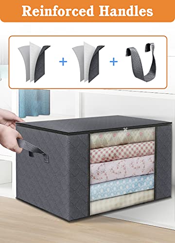 BlissTotes Storage Clothing Bags Storage Clothes Organizer with Reinforced Handle Sturdy Fabric Clear Window for Blankets, Bedding, Collapsible with Sturdy Zipper, 6 Pack, 60L, Grey