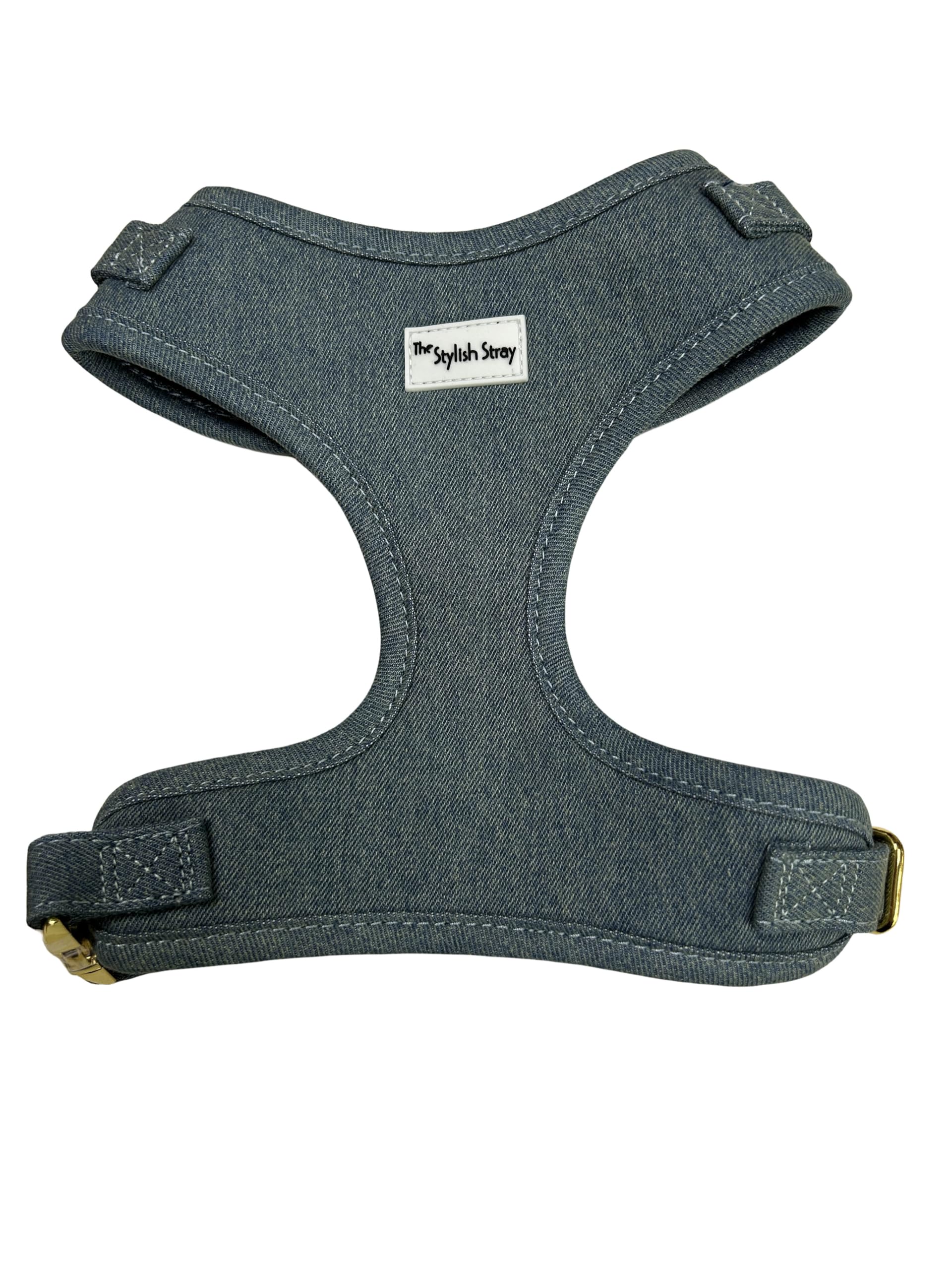 Victorian Vanguard Harness (XX Small, Blue Denim). Stylish Denim Dog Harness, Collar & Leash Set with Bowtie - Adjustable Pet Walking Accessory for Small & Medium Dogs