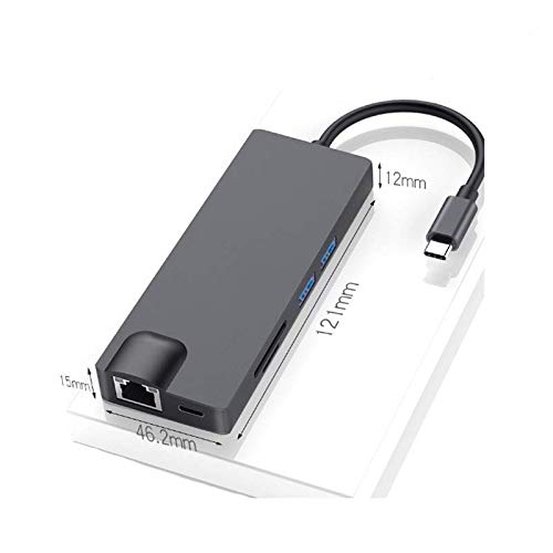 Pocket-Sise Design Multi-fuction 8 in 1 USB 3.1 Type C Adapter Docking Station Combo (Aluminum Alloy Made) with PD Charge/USB 3.0X2/1000M Gigabit LAN/4K HDMI/VGA/TF/SD