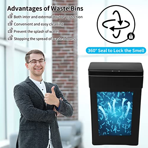 BLKMTY Trash Can 13 Gallon Trash Cans 50 Liter Kitchen Trash Can with Lid Plastic Garbage Can Automatic Garbage Bin Touchless Trash Bin for Office Bathroom Rubbish Can Auto Waste Bin, Black