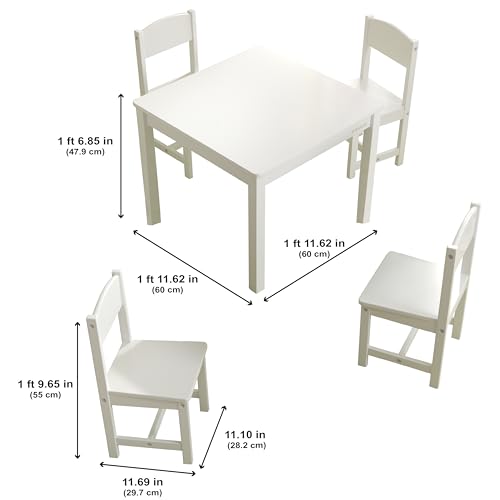 KidKraft Wooden Farmhouse Table & 4 Chairs Set, Children's Furniture for Arts & Activity - White