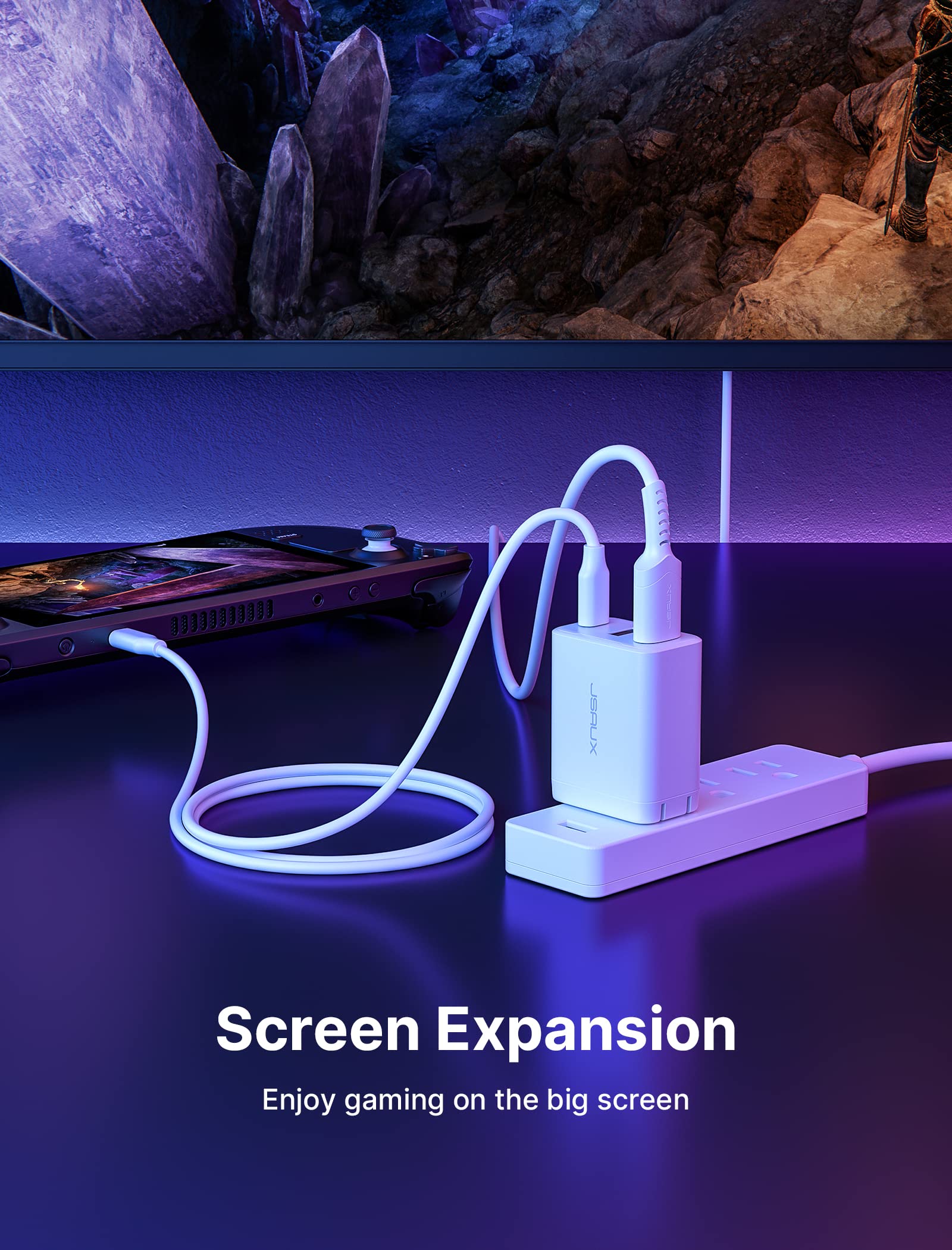 45W Charger Dock for Steam Deck, JSAUX 3-Port Dock Station [USB-C/USB-A/4K HDMI] with 3.3FT USB C 3.1 Cable, Foldable AC Charger Adapter Compatible with Steam Deck, Switch, MacBook, iPad and Samsung