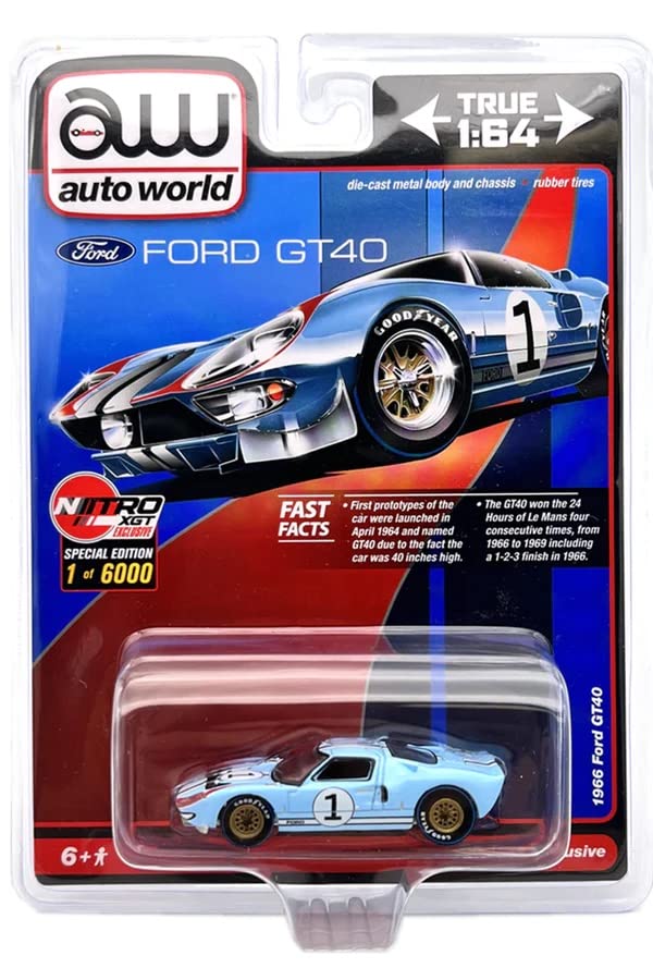 Auto World 1966 Ford GT40#1 Blue Limited Edition to 6000 Pieces Worldwide 1/64 Diecast Model Car CP7921