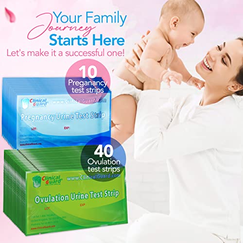 Clinical Guard 40 Ovulation Test Strips and 10 Early Pregnancy Test Strips Combo Rapid HCG Test Fertility Ovulation Predictor Kit