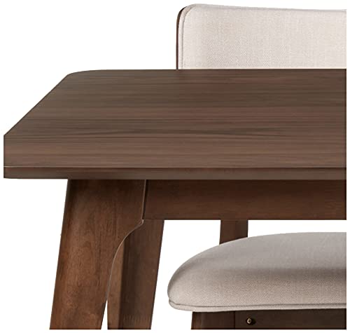 Christopher Knight Home Megann Mid-Century Wood Dining Set with Fabric Chairs, 5-Pcs Set, Natural Walnut / Light Beige