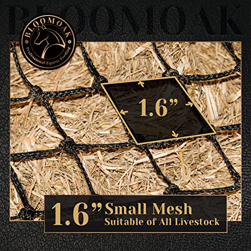 Bloomoak Handwoven Hay Net Feeder for Horses, Durable Soft Black PE 2-String Hay Bales Bags with 1.6" Hole, Fit 36 * 18 * 18 Square Bale Easily (50" Long) (2PCS)