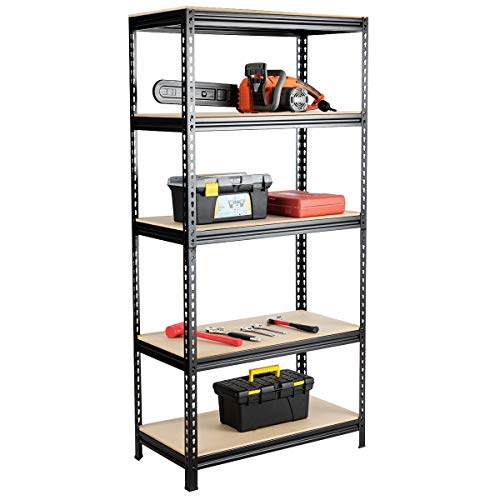 Tangkula 5-Tier Steel Storage Shelves, 73β Heavy Duty Garage Shelf with Adjustable Shelves, Boltless Shelving Unit for Free Combination, Metal Muscle Rack for Home Office Garage (4, Black)