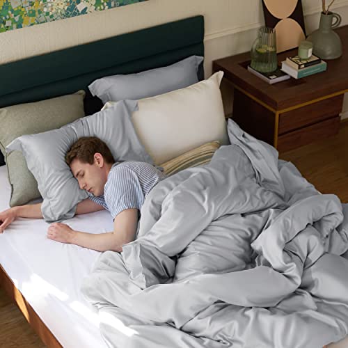 Bedsure Cooling Duvet Cover King - Silky and Breathable Eucalyptus Lyocell Cotton Hybrid Comforter Cover Set for Hot Sleeper - Hypoallergenic and Moisture Wicking Cooling Bedding Set, Silver Grey