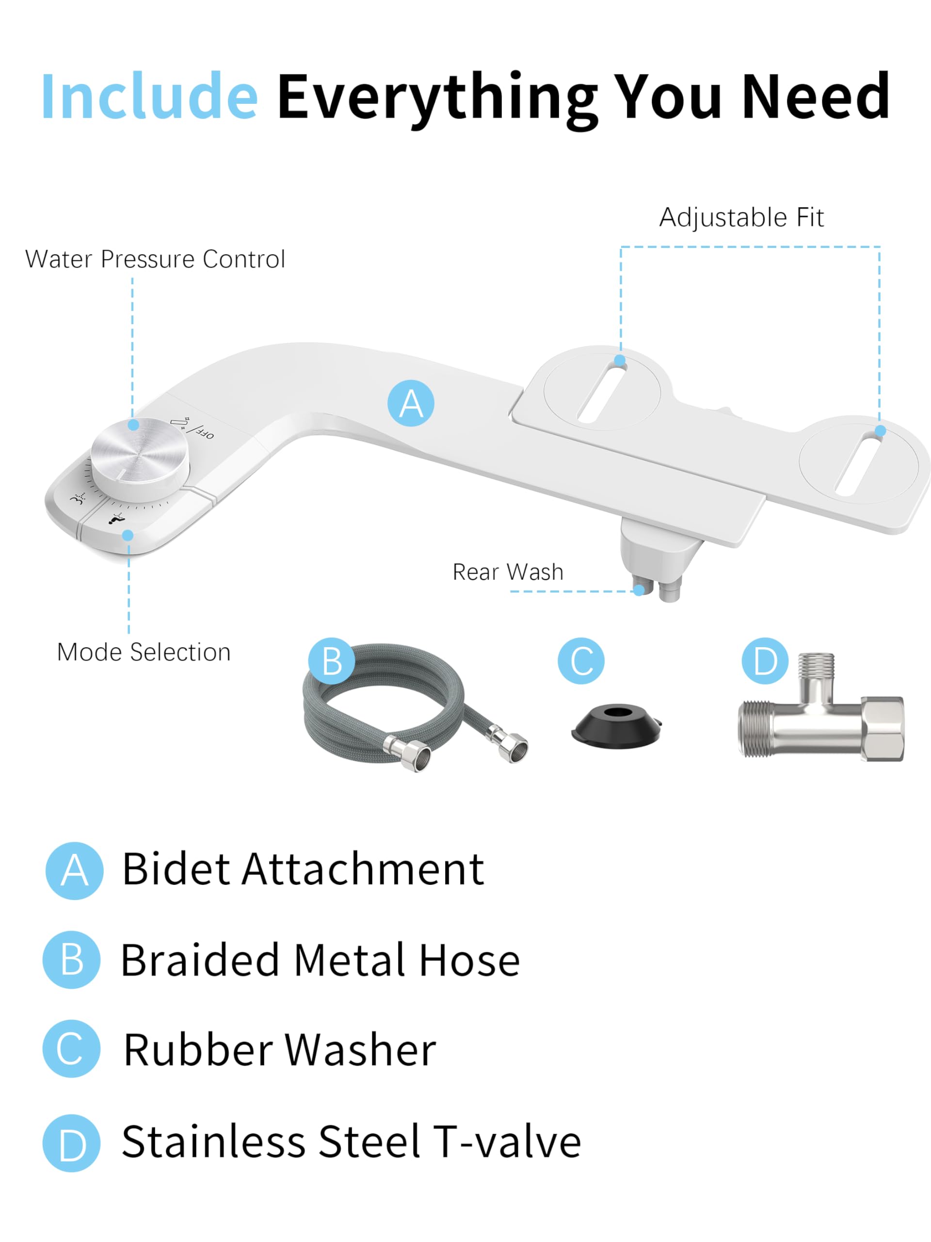 Livilord Bidet Attachment for Toilet, Non-Electric Retractable Self-Cleaning Nozzle for Existing Toilets, Bidet Toilet Seat Attachment with Pressure Controls for Frontal & Rear Wash