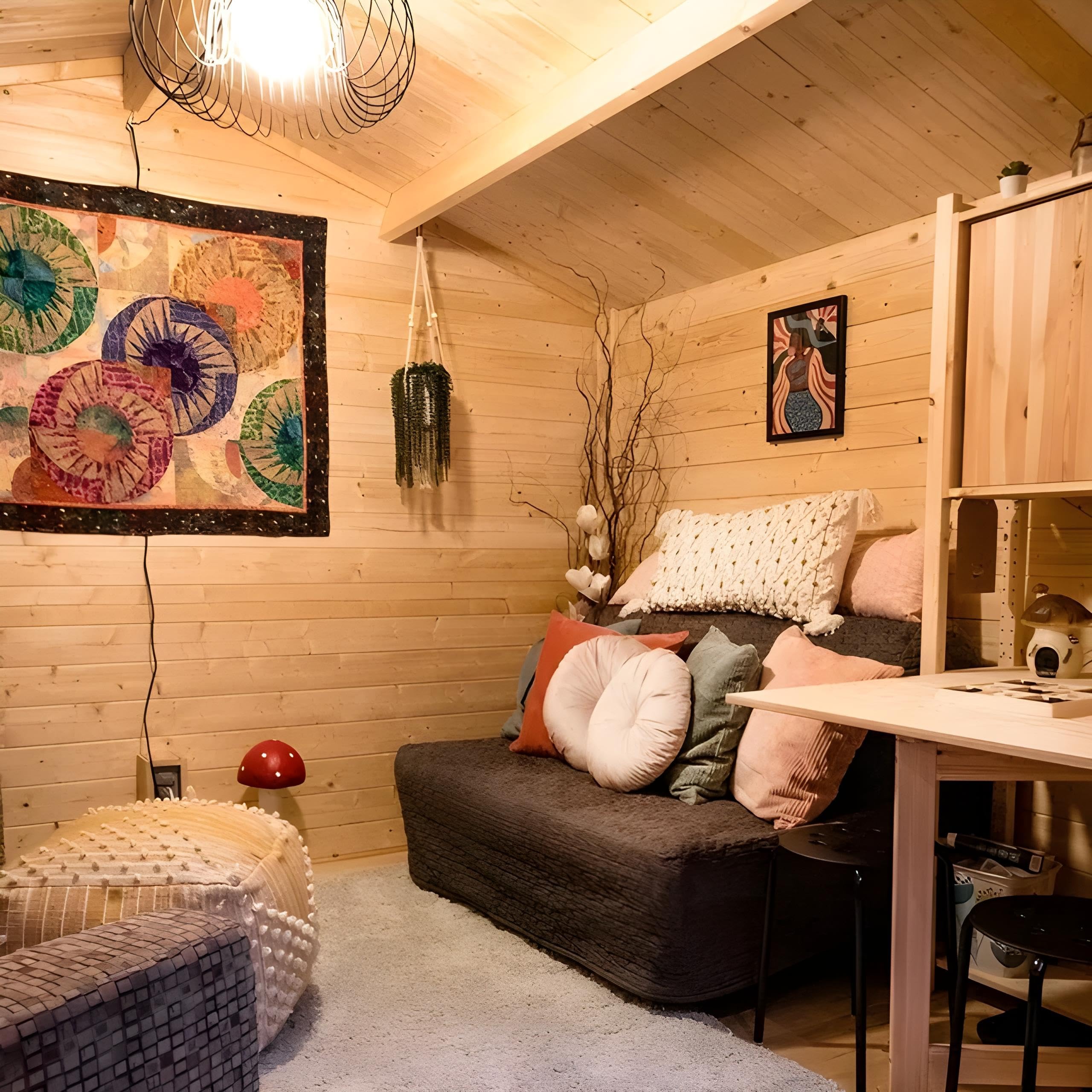 47ft x 27ft Pre-Built Wooden Log Cabin | Pine Wood Tiny Home with 1 Bedroom & Quick Assembly