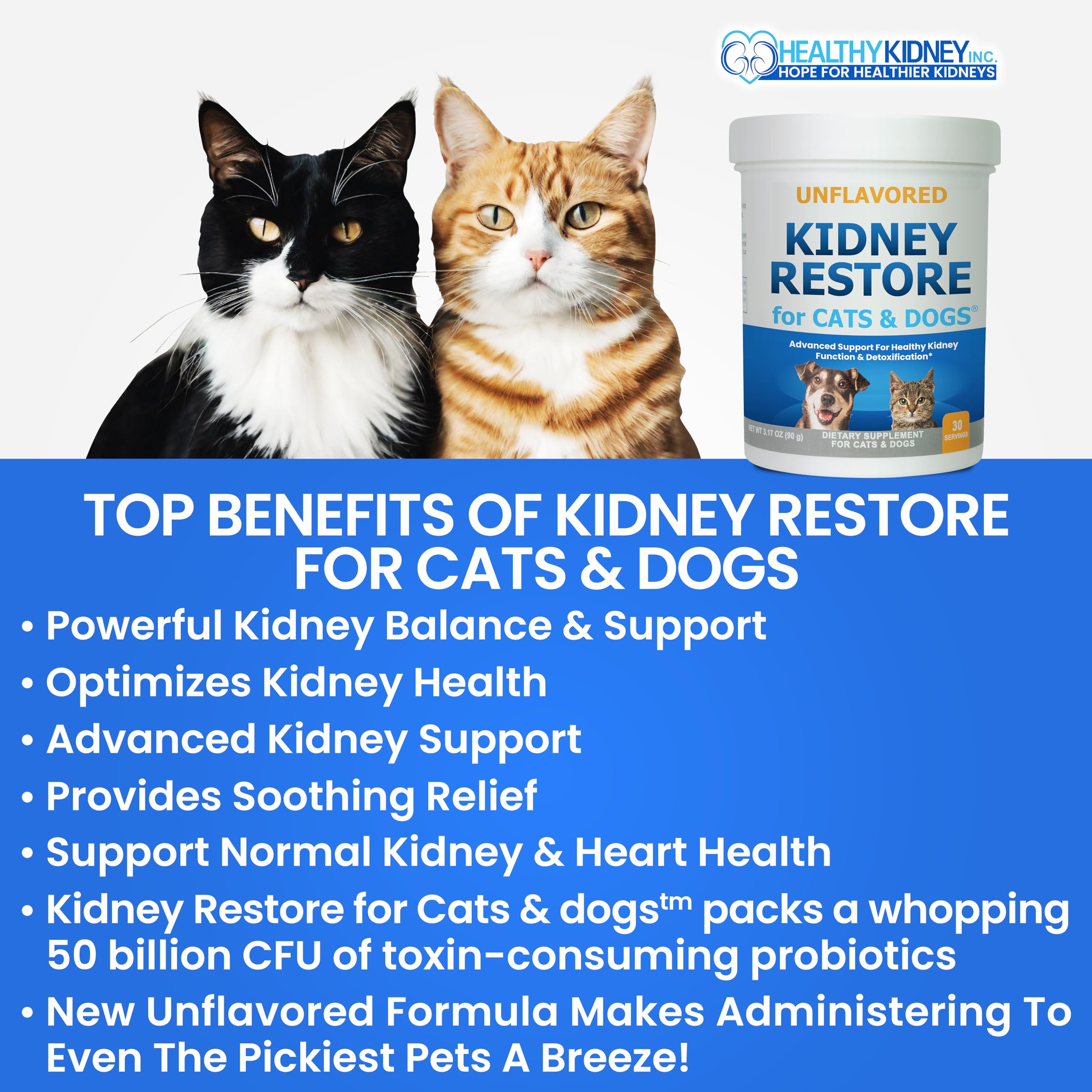 Kidney Restore Cats & Dogs Unflavored for Supporting Normal Kidney Function, Creatinine, Pet Renal Kidney Health Supplement Felines Canines