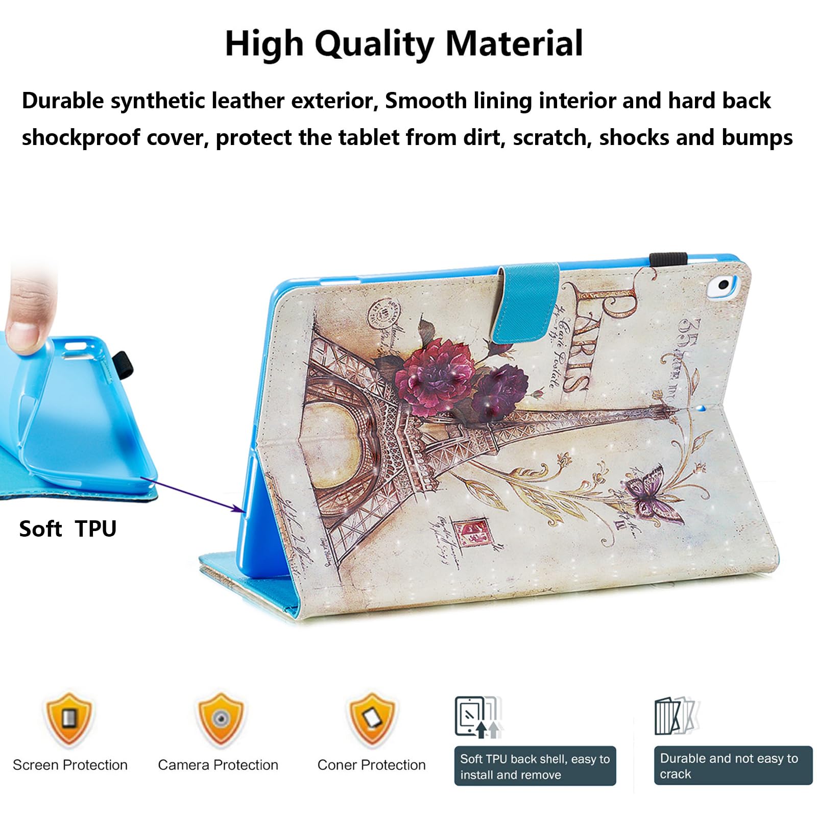 UUcovers iPad 10.2 inch Case 9th/8th/7th Generation (2021/2020/ 2019) & iPad Air 3 (10.5") 2019/iPad Pro 10.5" 2017 with Pencil Holder [Auto Wake/Sleep] Stand Smart PU Leather Folio Cover,Paris Tower