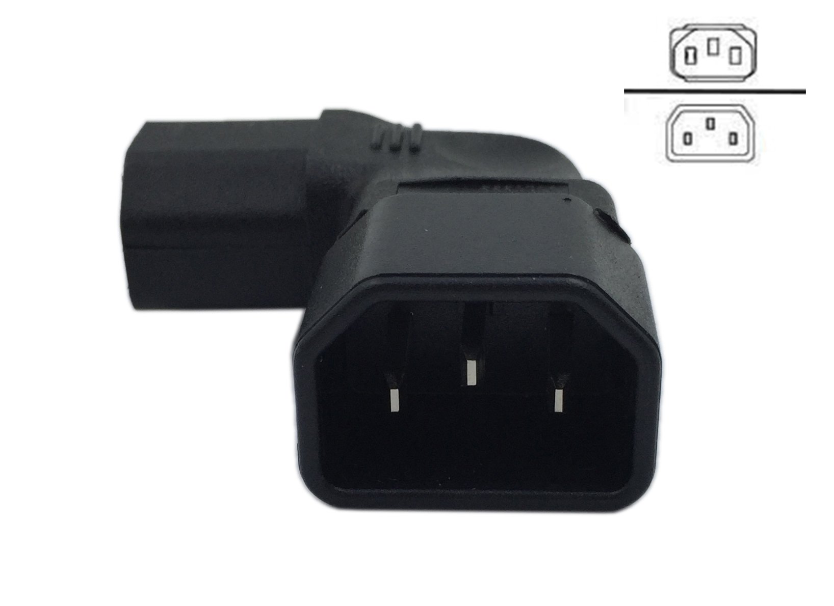 CERRXIAN Right Angle IEC 320 C14 3 Pin Male to C13 Female PDU PSU UPS Power Extension Adapter Receptacle for LCD LED TV Wall Mount