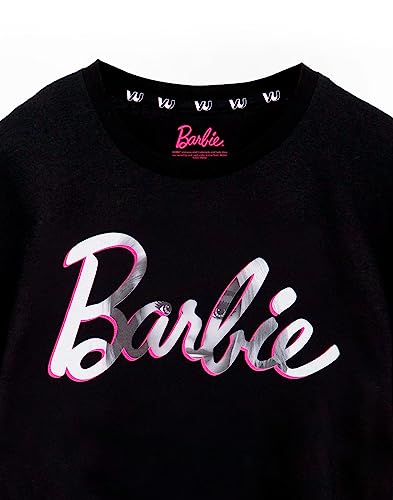 Barbie T-Shirt for Women | Ladies Doll Logo White Pink | Black Longline Relaxed Design Top Clothes Medium