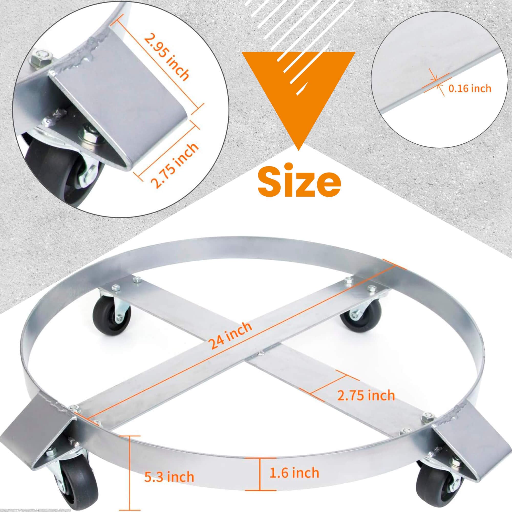 55-Gallon Drum and Garbage Can Dolly β 1000 Pound Trash Can Dolly Swivel Casters Wheel Steel Frame Dolly Cart Non Tipping Hand Truck Capacity Dollies(Silver)