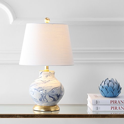 JONATHAN Y JYL3007A Holly 20.5" Marbleized Ceramic LED Table Lamp Contemporary Classic Bedside Desk Nightstand Lamp for Bedroom Living Room Office College Bookcase LED Bulb Included, Blue/White