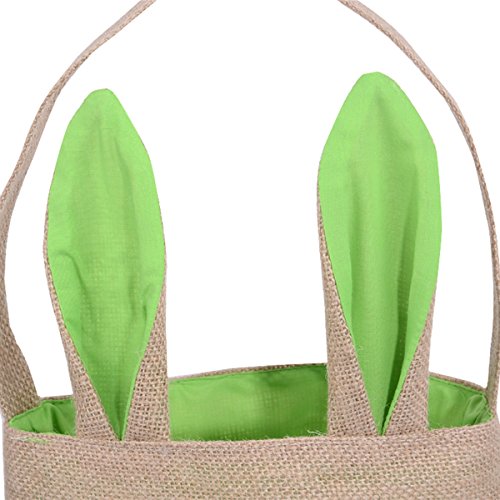 KEFAN 3 Pack Easter Bags, Egg Hunting Bunny Ear Baskets Jute Burlap Reusable Tote Bags for kids DIY Blank Gift Tote Bags