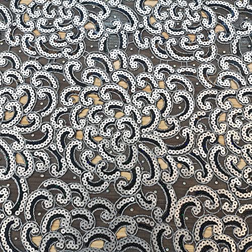 Bestway Lace Sequins African Net Lace Fabric French Floral Embroidered Fabric Rhinestones Nigerian Wedding Asoebi Dress Material 5 Yards (Ashy Grey)