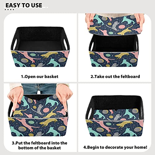 Cats Space Storage Basket Felt Storage Bin Collapsible Towel Storage Clothes Toys Bin Organizer for Pet Supplies Magazine