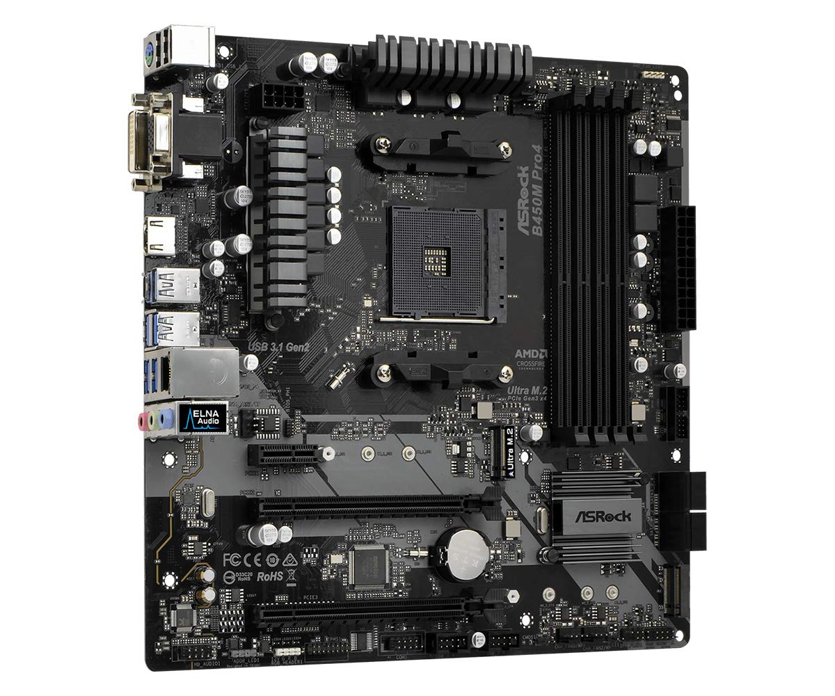 ASRock B450M PRO4 AM4 AMD Promontory B450 SATA 6Gb/s USB 3.1 HDMI Micro ATX AMD Motherboard