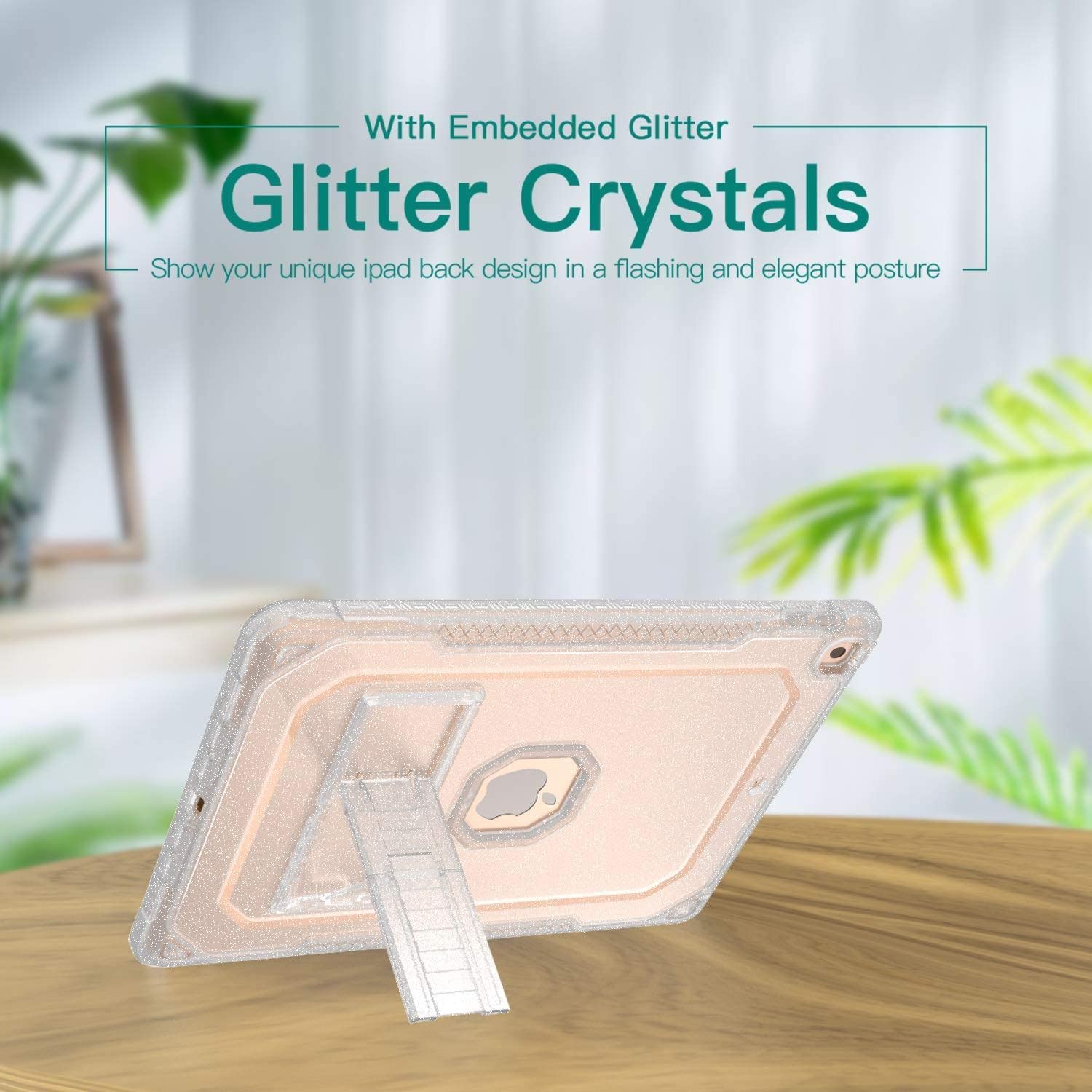 ZoneFoker for iPad 9th Generation Case, for iPad 8th/7th Generation 10.2 inch Case 2021/2020/2019,Clear Glitter Slim Shockproof Hard iPad 9 8 7 Gen Cute Cover with Stand for Kids/Girls/Women