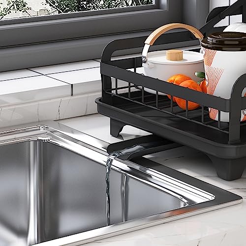 bukfen New Over The Counter Dish Rack(16.3 * 11.4 * 10.8in, Black), 2-Tiers, No Installation Stainless Steels Multifunctional Dish Drying Rack for Draining Plates