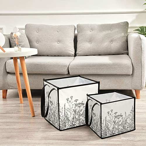 Blueangle Black and White Flowers Cube Storage Bin with Handles, 13 x 13 x 13 in, Large Collapsible Organizer Storage Basket for Home Décor(1137)