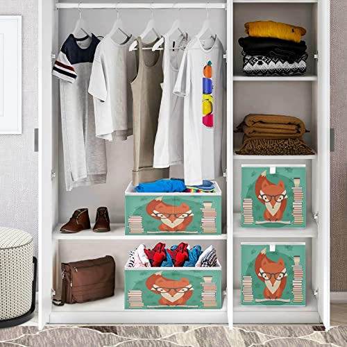 Blueangle Fox Reading Book Rectangle Storage Bin, 15.8 x 10.6 x 7 in, Large Collapsible Organizer Storage Basket for Home Décor(339)