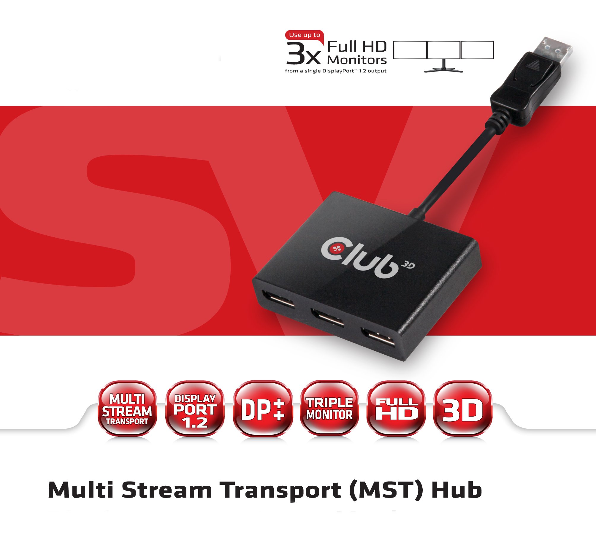 Club3D DisplayPort 1.2 to 3 DisplayPort Multi-Display MST Hub (CSV-5300A)