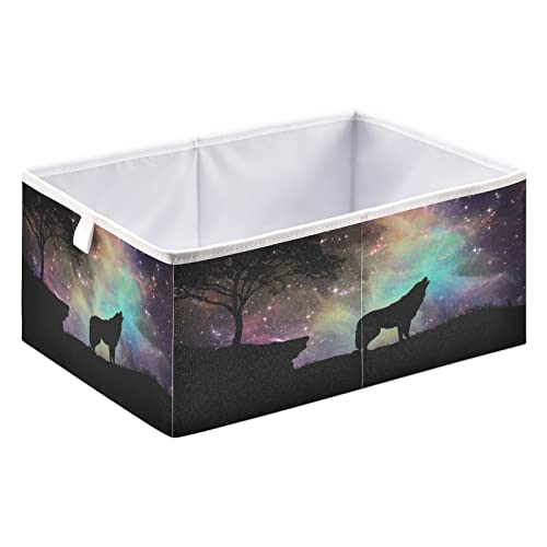 Blueangle Galaxy Wolf Rectangle Storage Bin, 15.8 x 10.6 x 7 in, Large Collapsible Organizer Storage Basket for Home Décor(75)