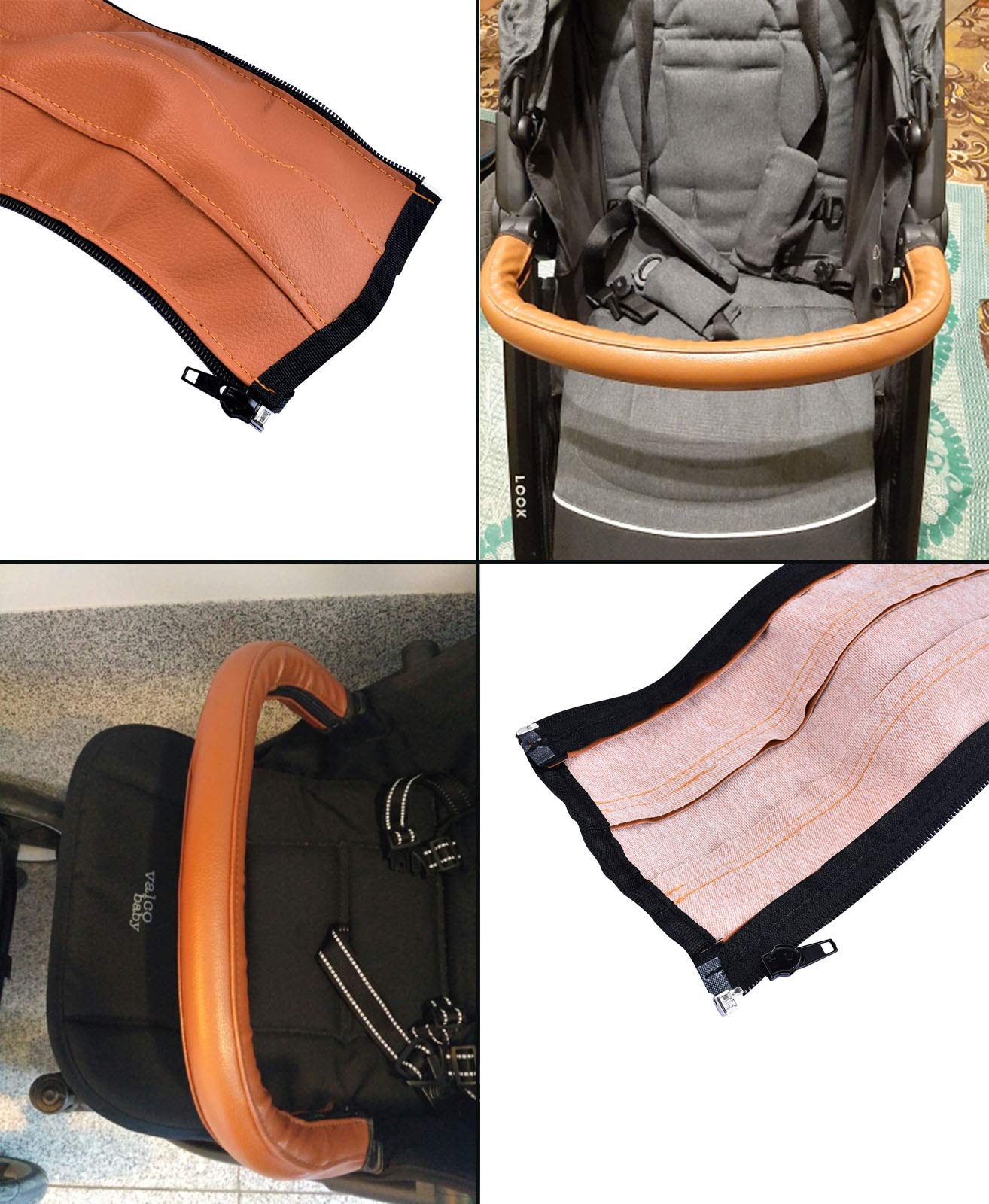 DAYSTART PU Leather Handlebar Cover Compatible with Babyzen Yoyo Yoya Stroller Armrest Bumper Bar, Baby Pram Accessories Stroller, Brown