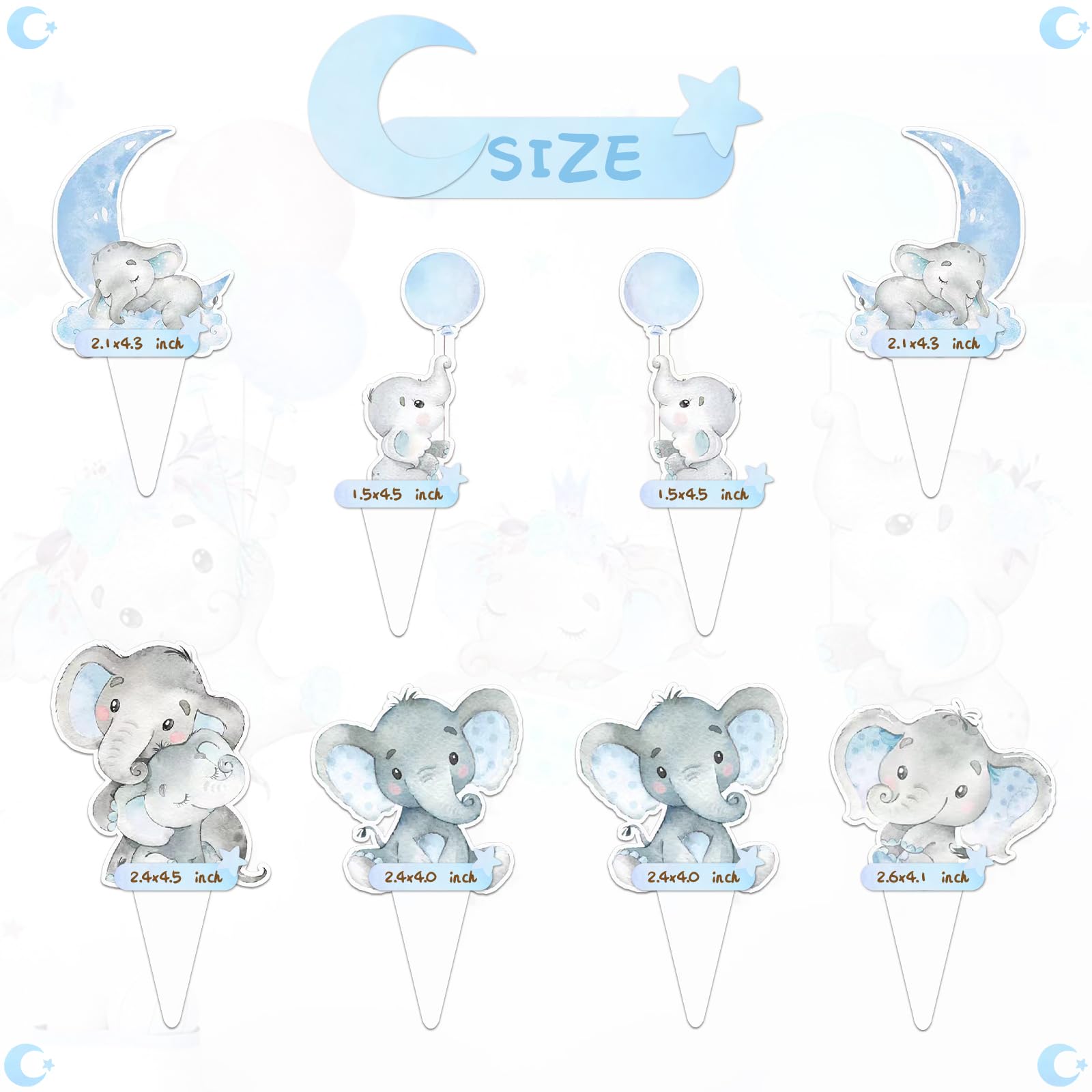 48 Pcs Blue Elephant Cupcake Toppers for Elephant Baby Shower Decorations Boy Cupcake Cake Decorations Baby Elephant Birthday Party Supplies
